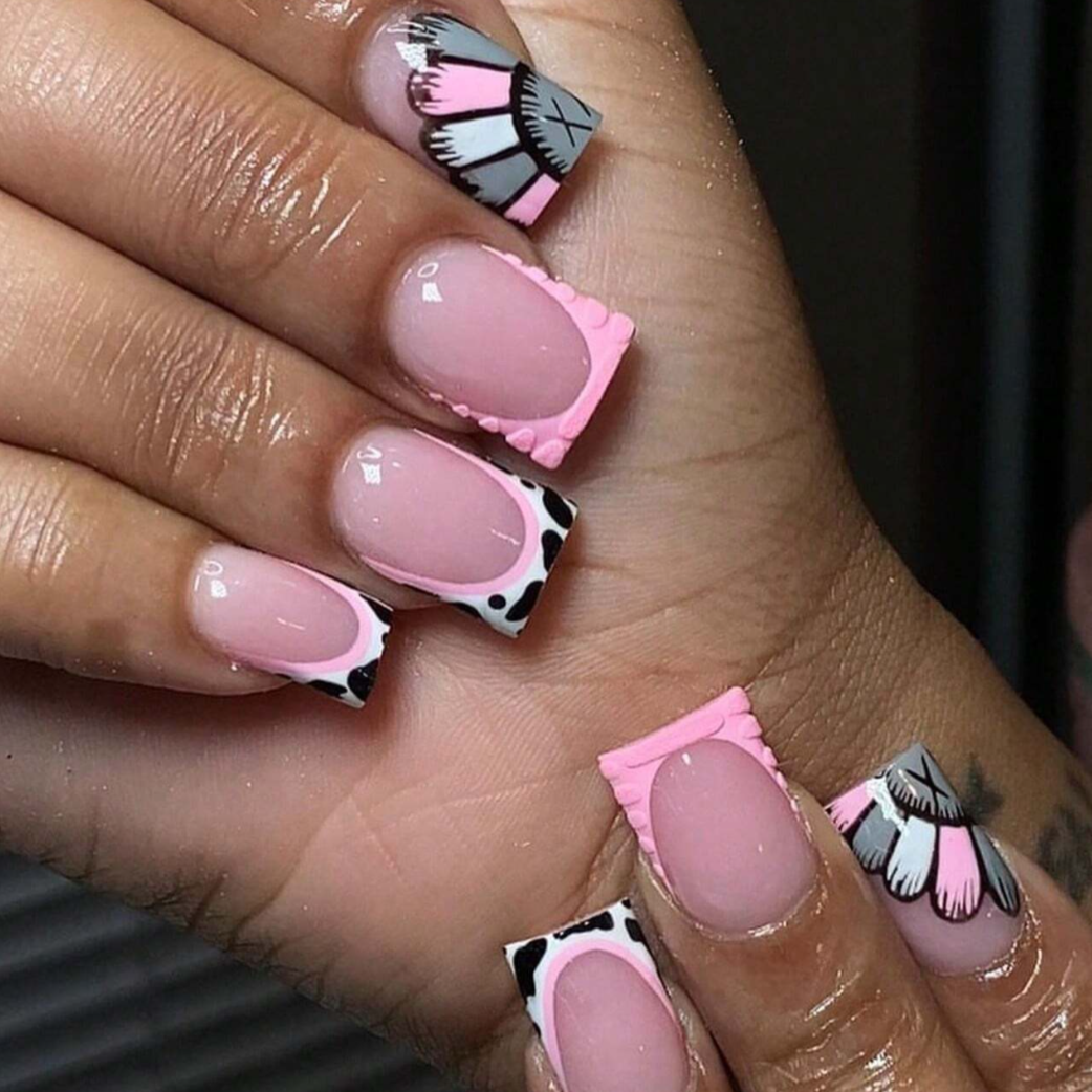 Baby Pink Kaws| Short Square Light Pink Kaws Inspired Nails